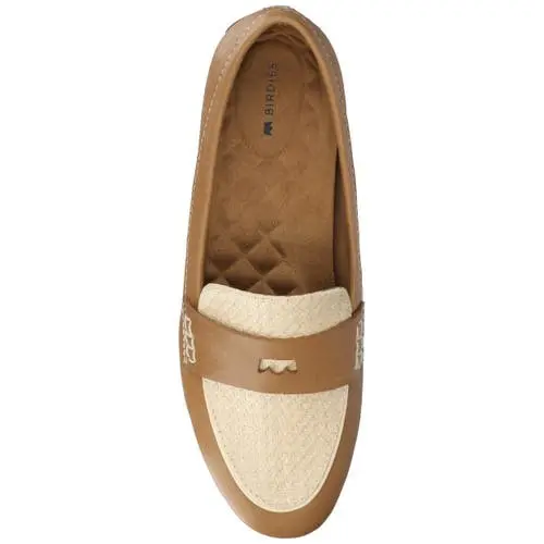 BIRDIES The Vesper Driver Loafers - Cappuccino Leather Raffia