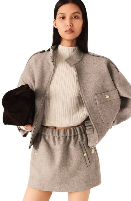 Maje Mixed Wool Oversized Jacket - Beige