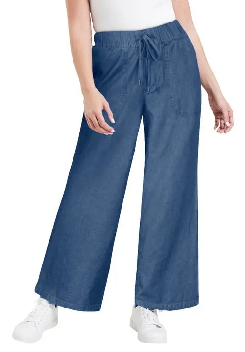 JUNE + VIE Drawstring Denim Wide-leg Bottoms