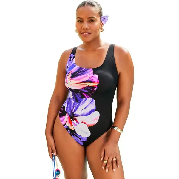 SWIMSUITS FOR ALL Chlorine Resistant Tank One Piece Swimsuit - Purple Bloom