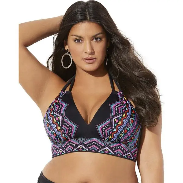 SWIMSUITS FOR ALL Halter Bikini Top With Loop Straps - Multi Engineered