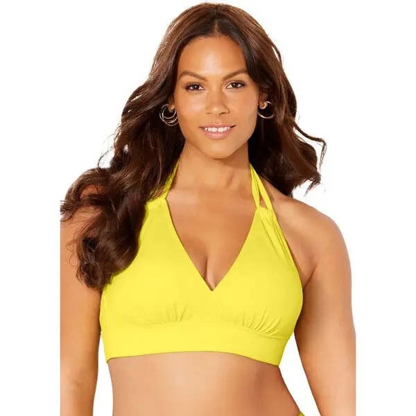 SWIMSUITS FOR ALL Loop Strap Halter Bikini Top - Pineapple