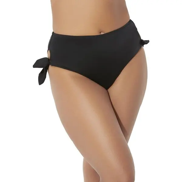 SWIMSUITS FOR ALL High-waist Bikini Bottom With Side Ties - Black