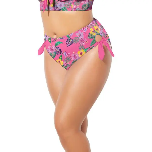SWIMSUITS FOR ALL High-waist Bikini Bottom With Side Ties - Maui Coral Tropical