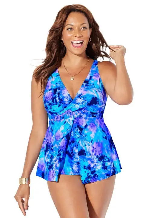 SWIMSUITS FOR ALL V-neck Twist Tankini Top - Electric Ocean