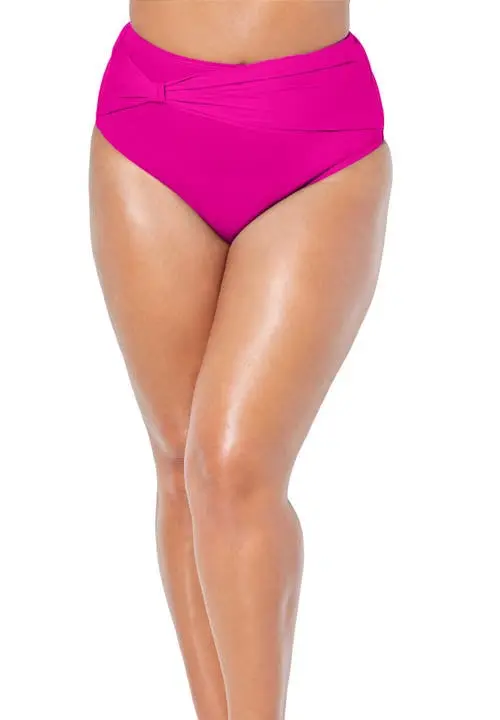 SWIMSUITS FOR ALL Side Knot Drape Overlay High Waist Swim Brief - Fruit Punch