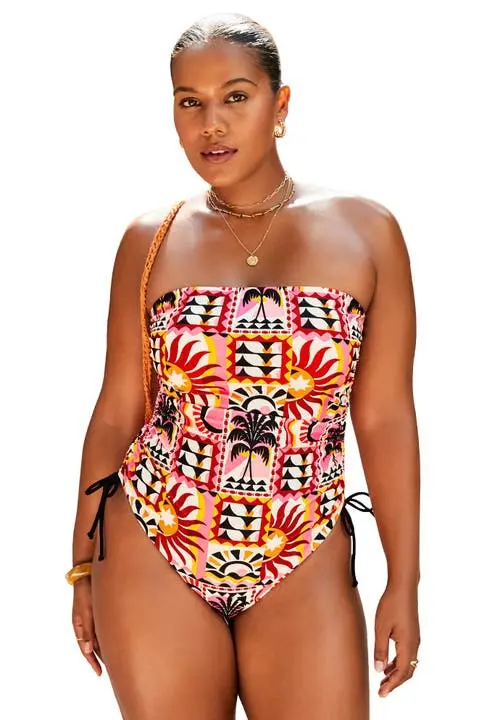 SWIMSUITS FOR ALL Bandeau One Piece Swimsuit - Vita Boho Palms