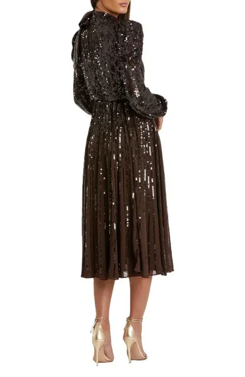Mac Duggal Long Sleeve Sequin Tea Length Dress