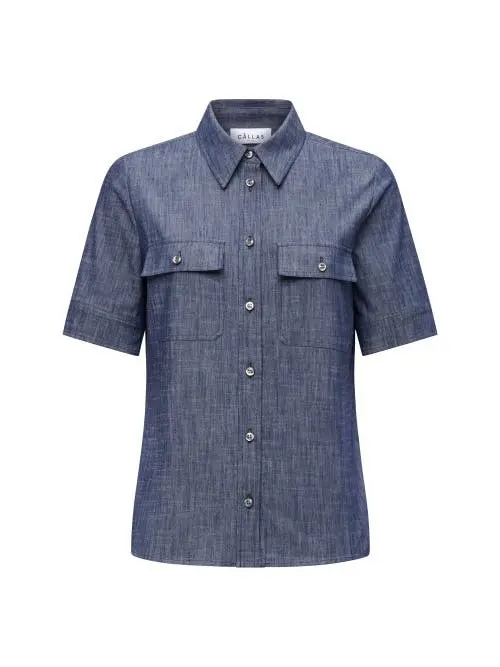 CALLAS MILANO Vesper Stretch Denim Poplin Shirt - Indigo