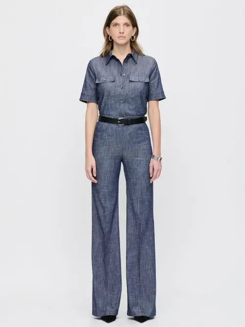 CALLAS MILANO Vesper Stretch Denim Poplin Shirt - Indigo