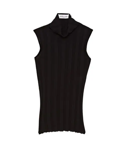 CALLAS MILANO Romy Sleeveless Turtleneck In Merino Wool Rib - Black