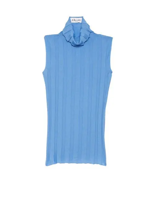 CALLAS MILANO Romy Sleeveless Turtleneck In Merino Wool Rib - Blue