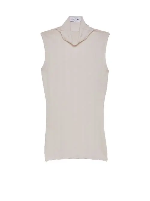 CALLAS MILANO Romy Sleeveless Turtleneck In Merino Wool Rib - Ivory