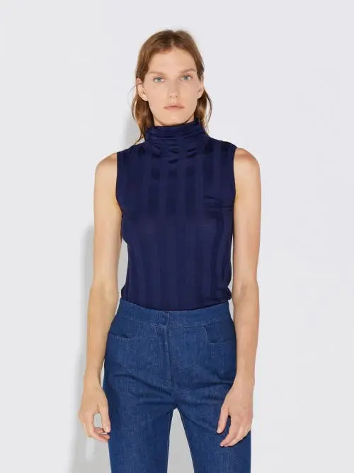 CALLAS MILANO Romy Sleeveless Turtleneck In Merino Wool Rib - Navy