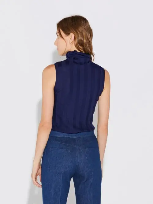 CALLAS MILANO Romy Sleeveless Turtleneck In Merino Wool Rib - Navy