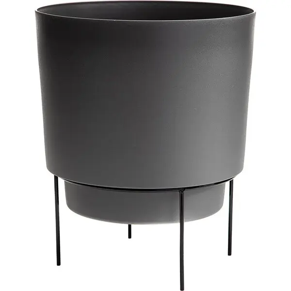 BLOEM 10" Hopson Round Planter With Black Metal Stand - Gray