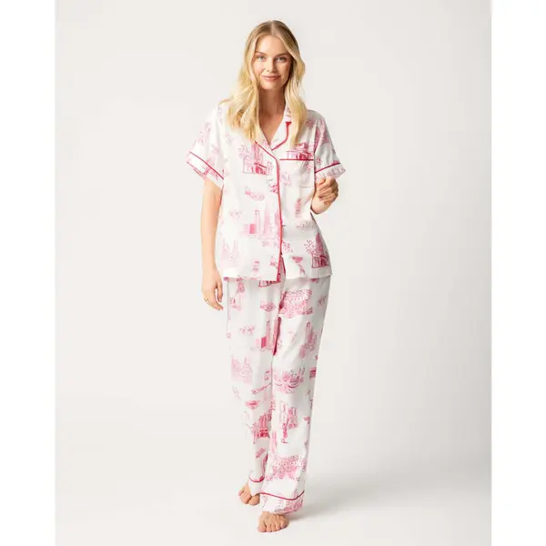 KATIE KIME Atlanta Toile Pajama Pants Setstylish Comfort For Home And Sleep - Red