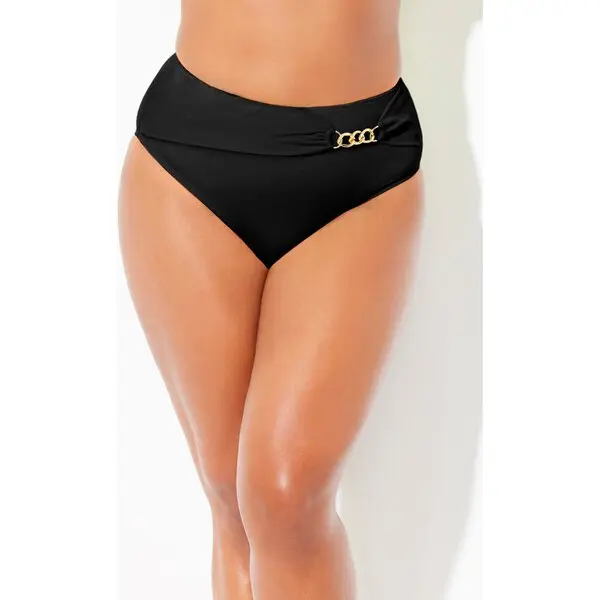 SWIMSUITS FOR ALL High Waist Chain Accent Swim Brief - Black