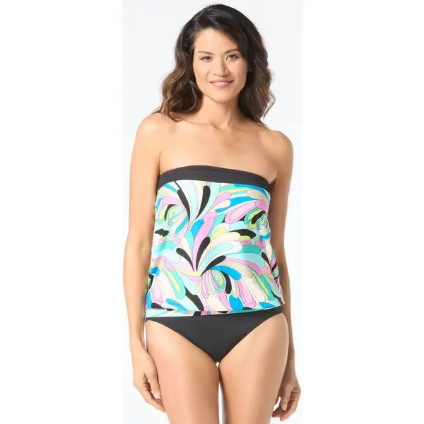 COCO CONTOURS Bra Sized Bandeau Blouson Tankini Top - Multi
