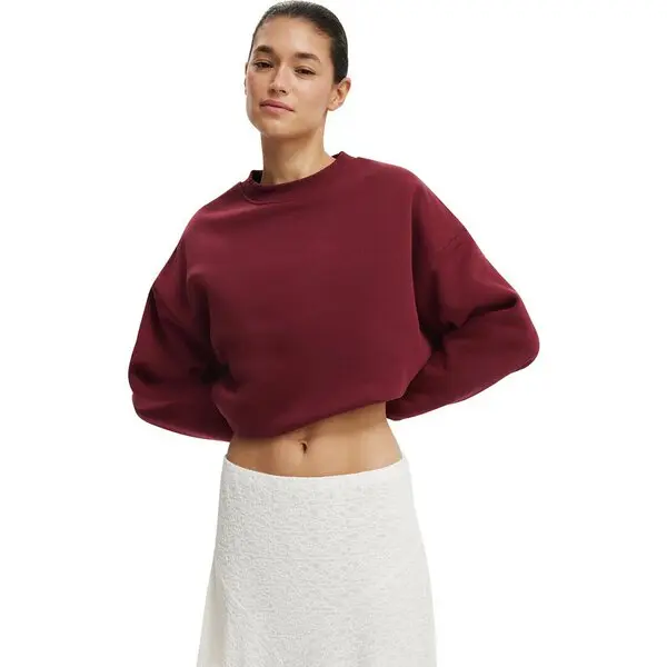 COTTON ON Oversized Fleece Crewneck Sweatshirt - Cherrywood