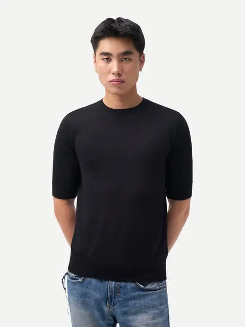 Gobi Cashmere Silk Blend Crew Neck T-shirt - Blue Graphite