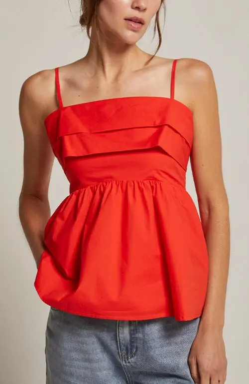 CRESCENT Pleated Babydoll Camisole Top - Poppy