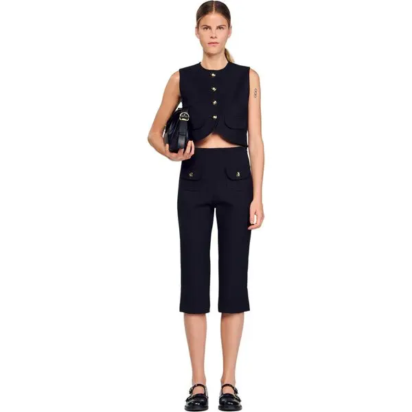 Sandro Decorative Buttoned Crop Top - Black