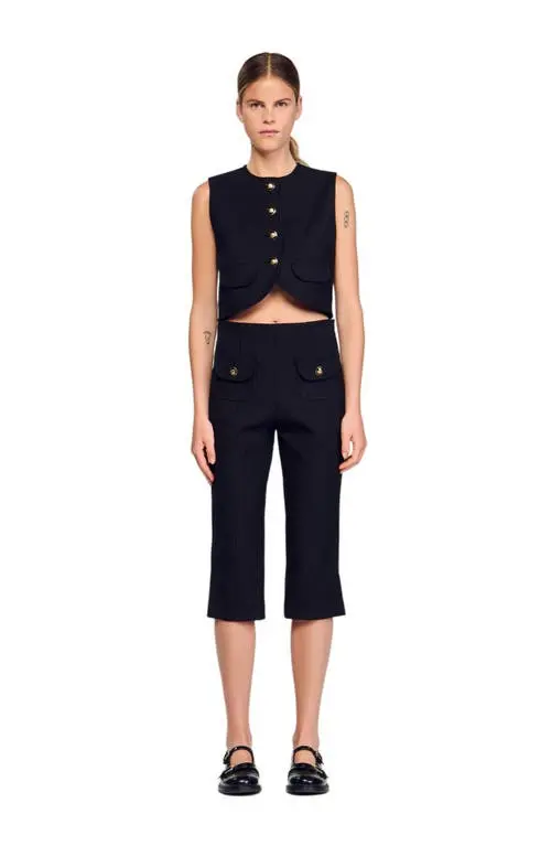 Sandro Decorative Buttoned Crop Top - Black