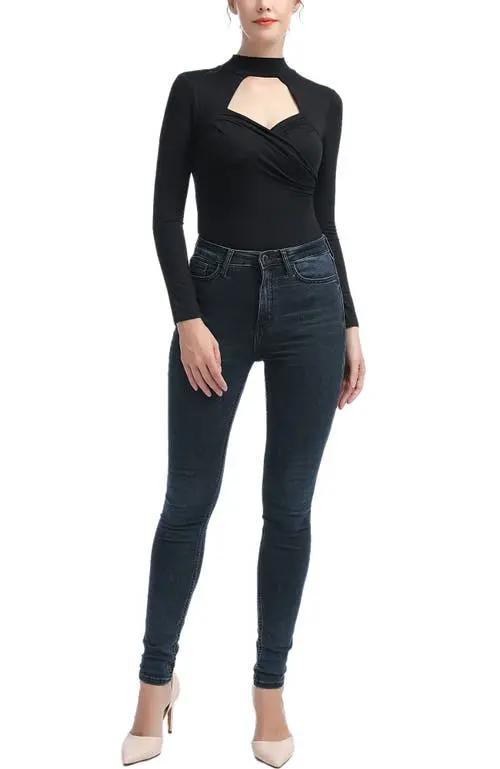 KIMI + KAI Faux Wrap Turtleneck Bodysuit