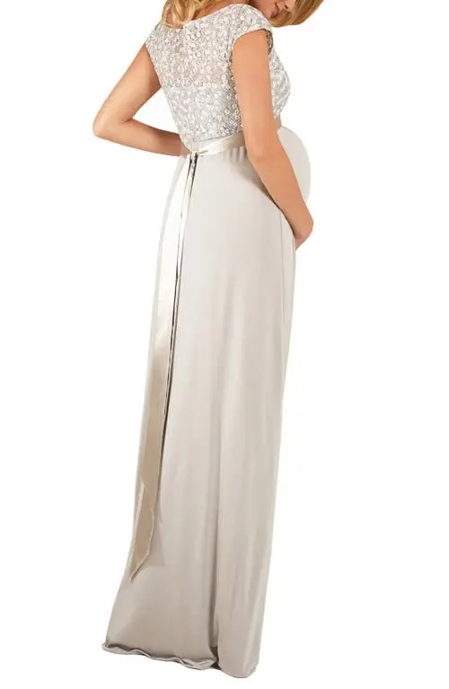 TIFFANY ROSE MATERNITY Mia Lace & Jersey Maternity Gown - Silver
