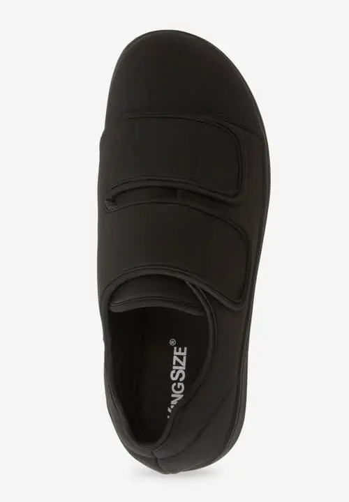 KINGSIZE Extra Wide Antimicrobial Walking Shoe With Adjustable Straps - Black