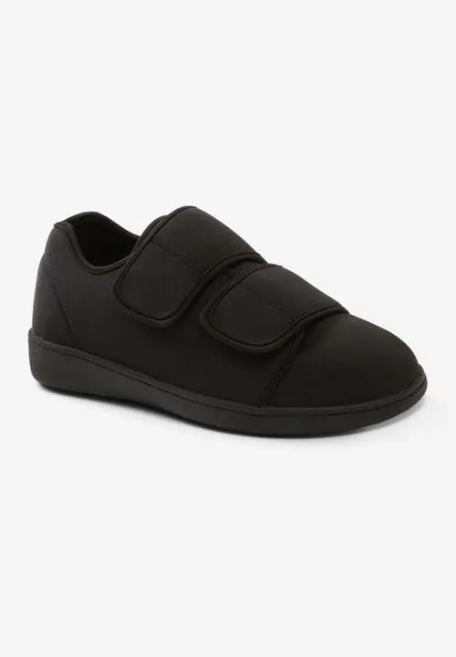 KINGSIZE Extra Wide Antimicrobial Walking Shoe With Adjustable Straps - Black