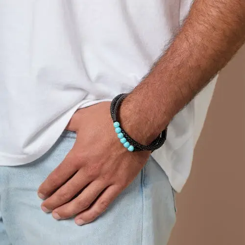 Lucky Brand Braided Leather Bracelet With Turquoise Beads
