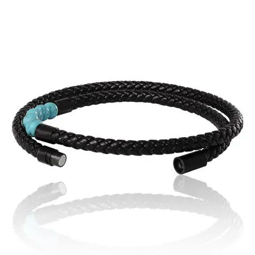 Lucky Brand Braided Leather Bracelet With Turquoise Beads