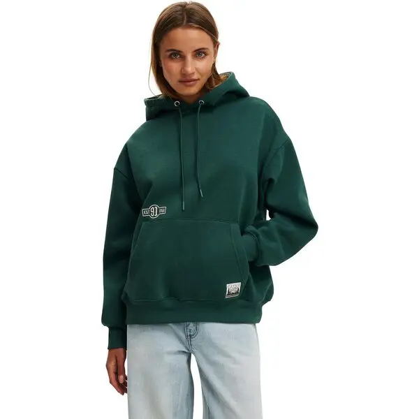 COTTON ON Premium Oversized Graphic Hoodie - Alpine Forest Treetop Green