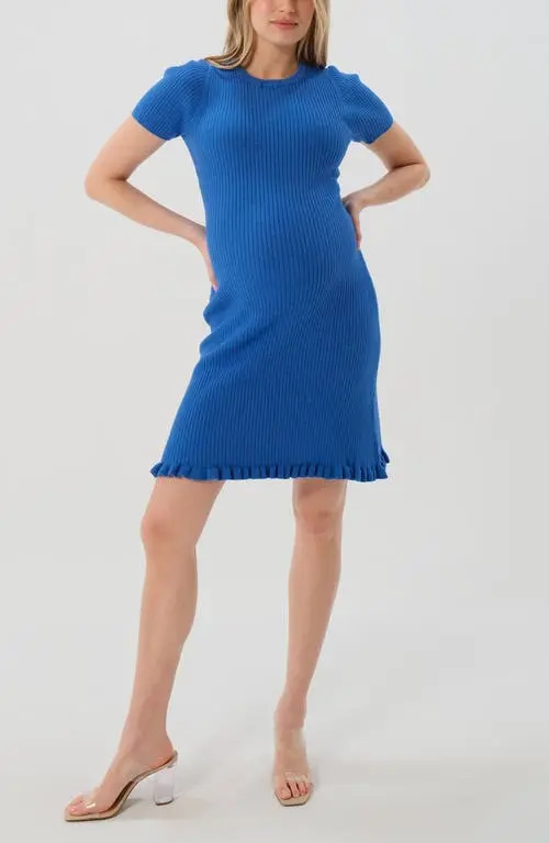 MARION Short Sleeve Knit Maternity Sweater Dress - Blue