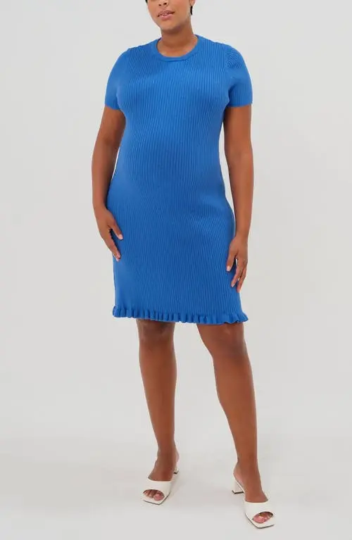 MARION Short Sleeve Knit Maternity Sweater Dress - Blue