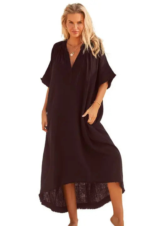 SWIMSUITS FOR ALL Gauze High-low Sun Dress Cover Up - Espresso