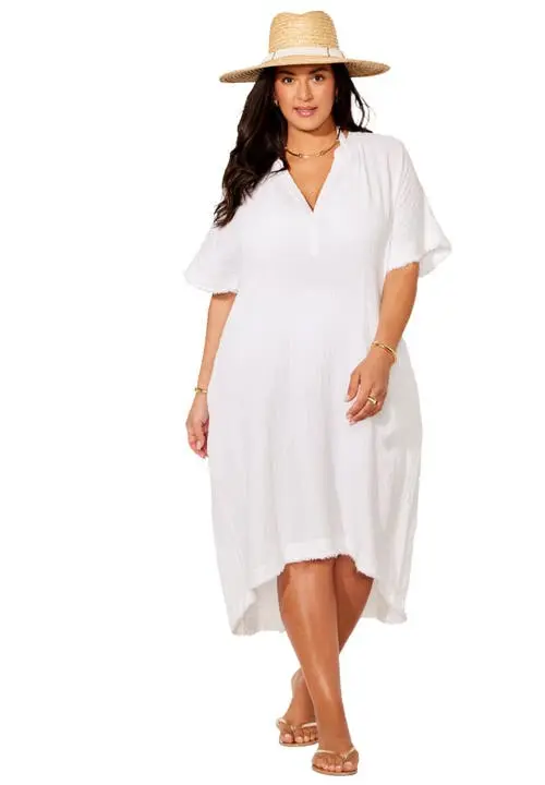 SWIMSUITS FOR ALL Gauze High-low Sun Dress Cover Up - White