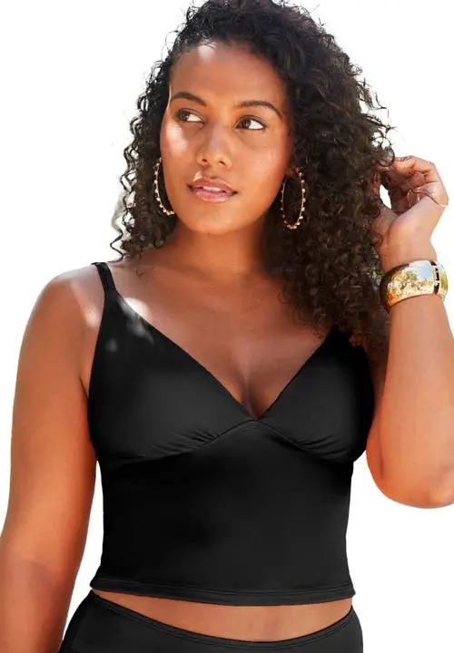 SWIMSUITS FOR ALL Essential Cropped Tankini Top - Black