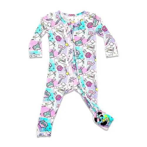 BELLABU BEAR Baby Convertible Footie - Comic Purple