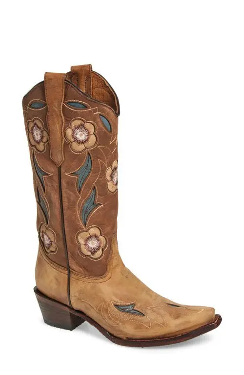 CIRCLE G Floral Embroidered Western Boot - Sand
