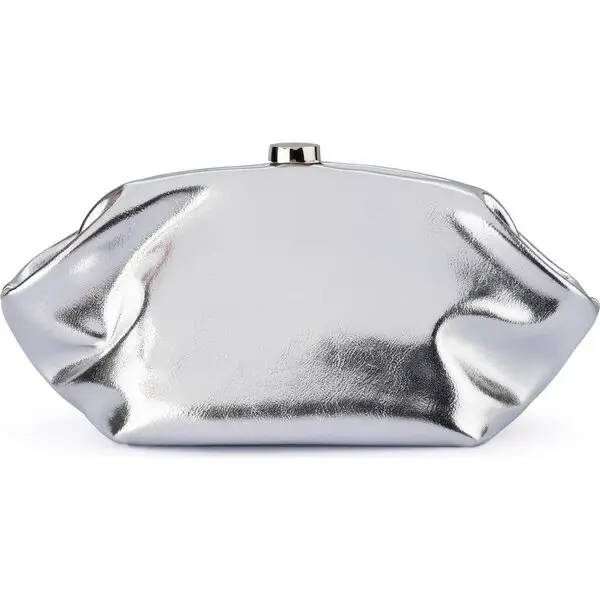 OLGA BERG Metallic Faux Leather Frame Clutch - Silver