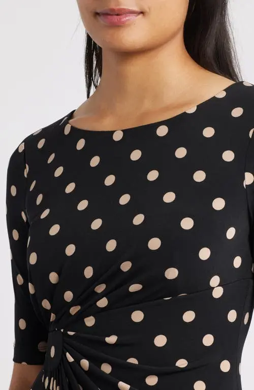 CONNECTED APPAREL Polka Dot Faux Wrap Dress - Black/camel