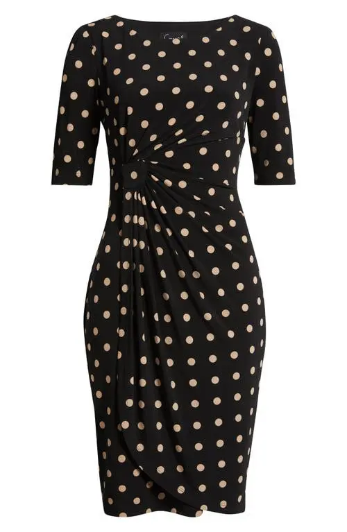 CONNECTED APPAREL Polka Dot Faux Wrap Dress - Black/camel