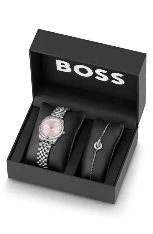 BOSS Graceful Stainless Steel Watch And Bracelet Set - Pink