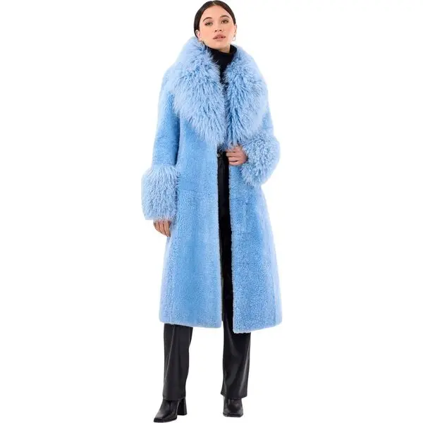Gorski Genuine Shearling Short Coat - Blue