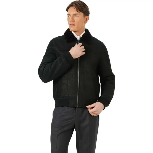 Gorski Merino Shearling Bomber Jacket - Black Pattern