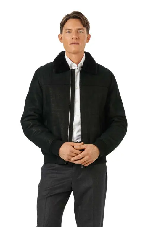 Gorski Merino Shearling Bomber Jacket - Black Pattern