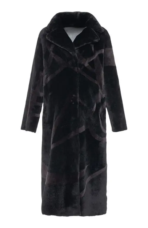 Gorski Genuine Shearling Intarsia Coat - Black/brown
